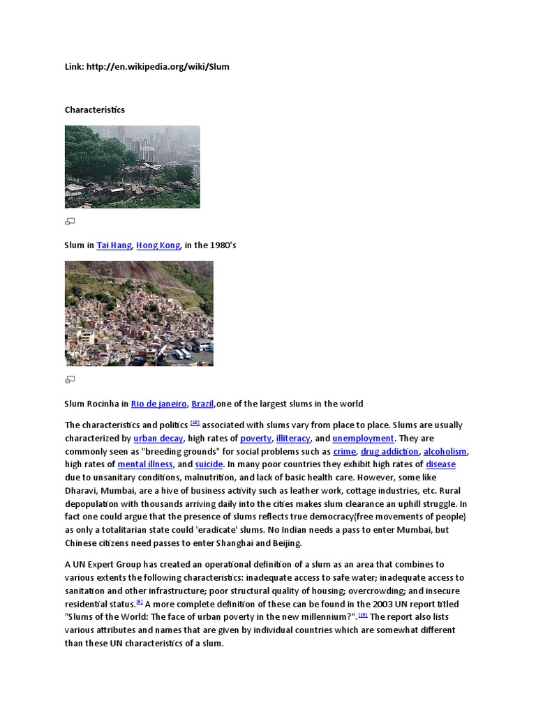 Understanding Slums: Characteristics & Issues | PDF | Slum | Health ...