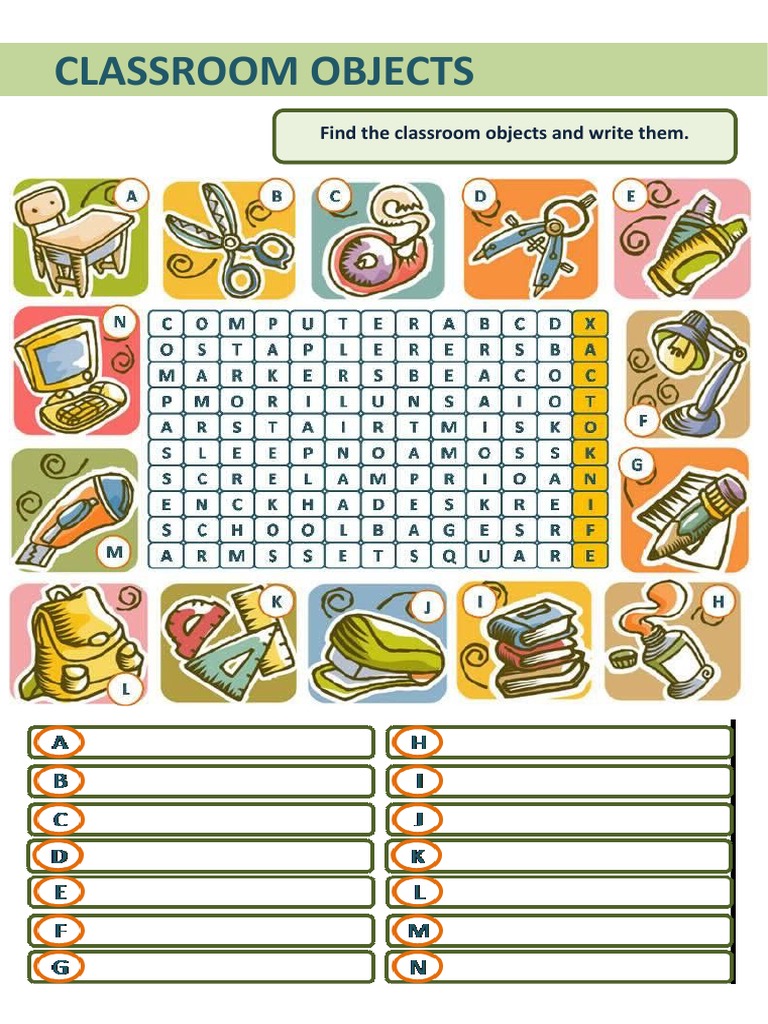 Find The Classroom Objects and Write Them | PDF