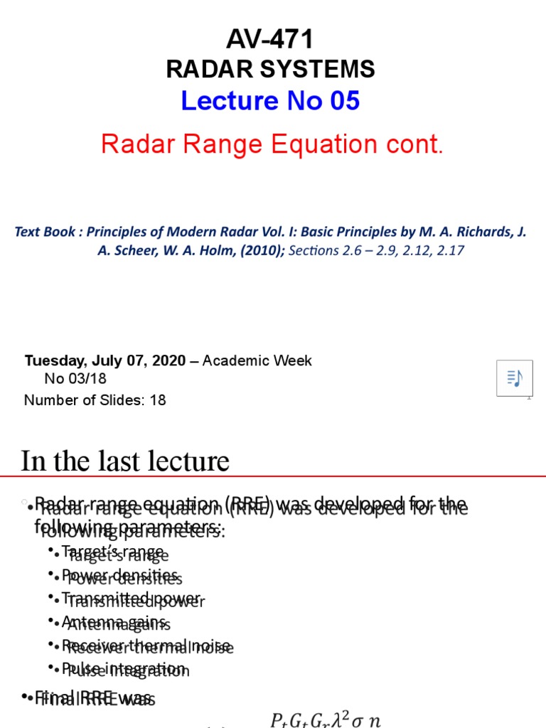 Lecture-5 AV-471-The Radar Equation Contd | PDF | Radar | Decibel