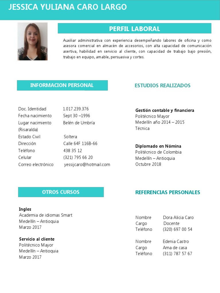 Hoja de Vida Jessica Caro | PDF