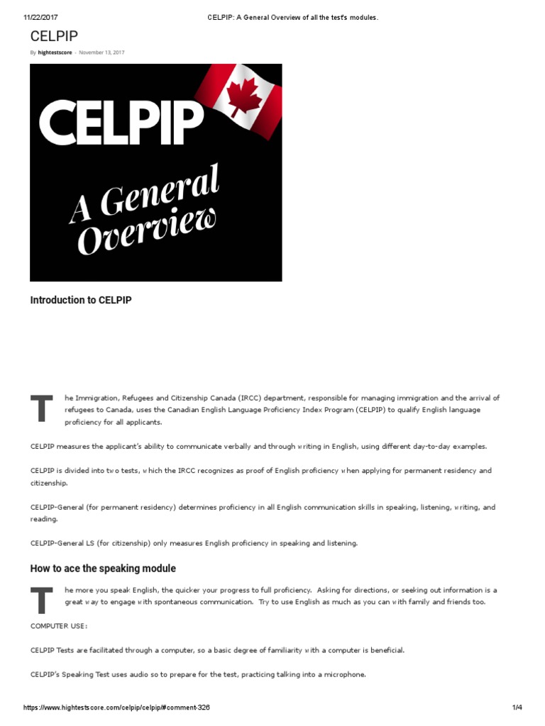 CELPIP - A General Overview of All The Test - S Modules | PDF | Reading ...