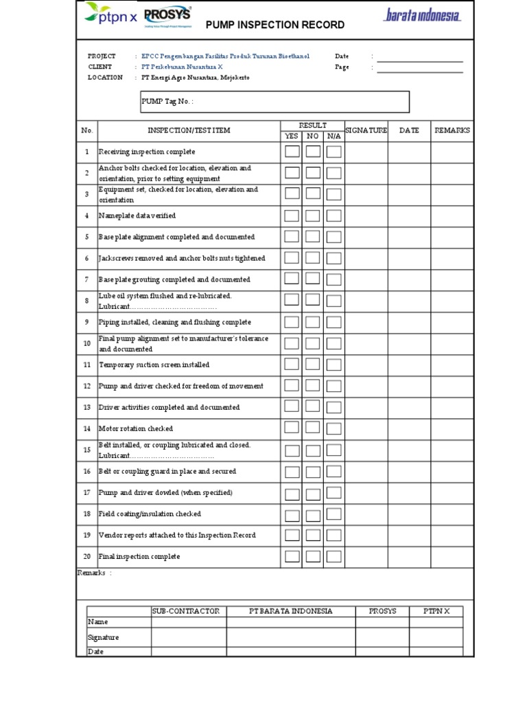 Itp Pump Inspection | PDF