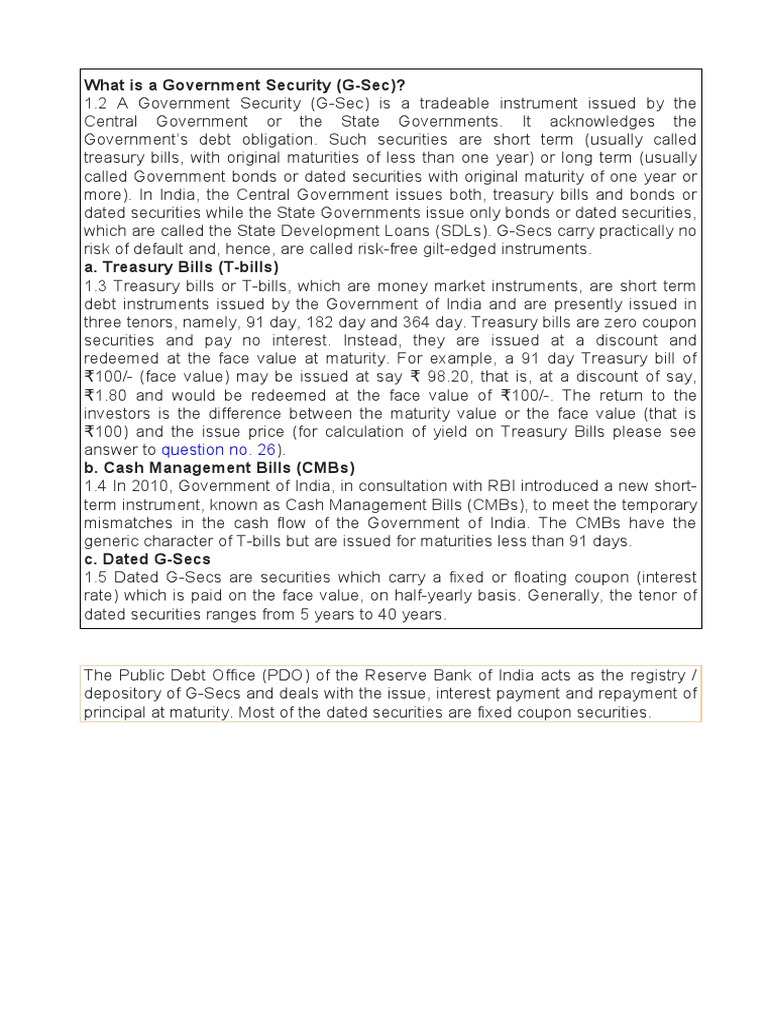 What Is A Government Security (G-Sec) ?: Question No. 26 | PDF | United ...