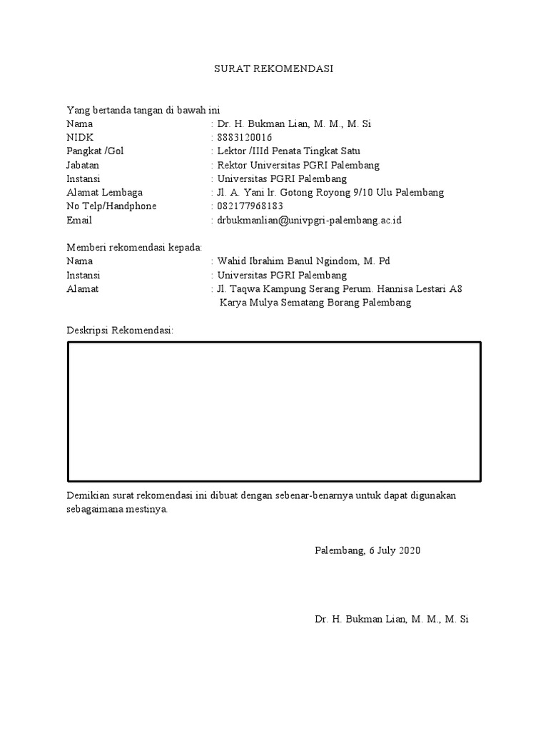 SURAT REKOMENDASI LPDP | PDF