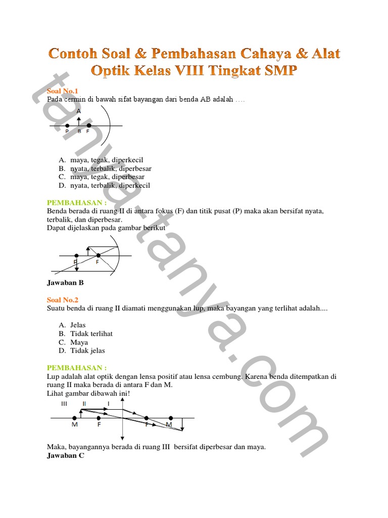 Contoh Soal Cahaya & Alat Optik | PDF