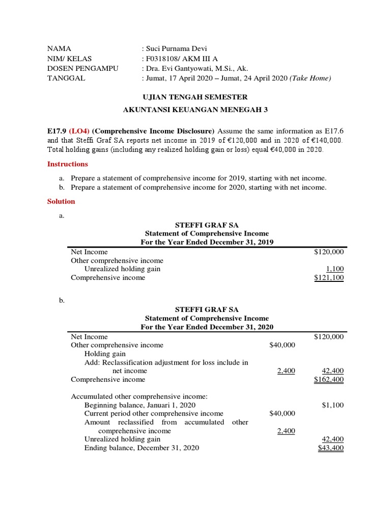 Uts - Akm3 - Suci Purnama Devi - F0318108 - E17.9 & P21.13 PDF | PDF | Balance Sheet | Expense