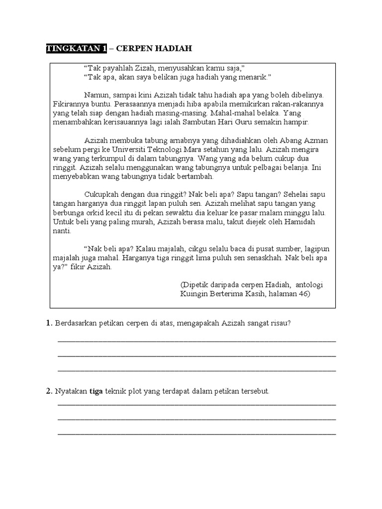 Latihan Cerpen Hadiah | PDF