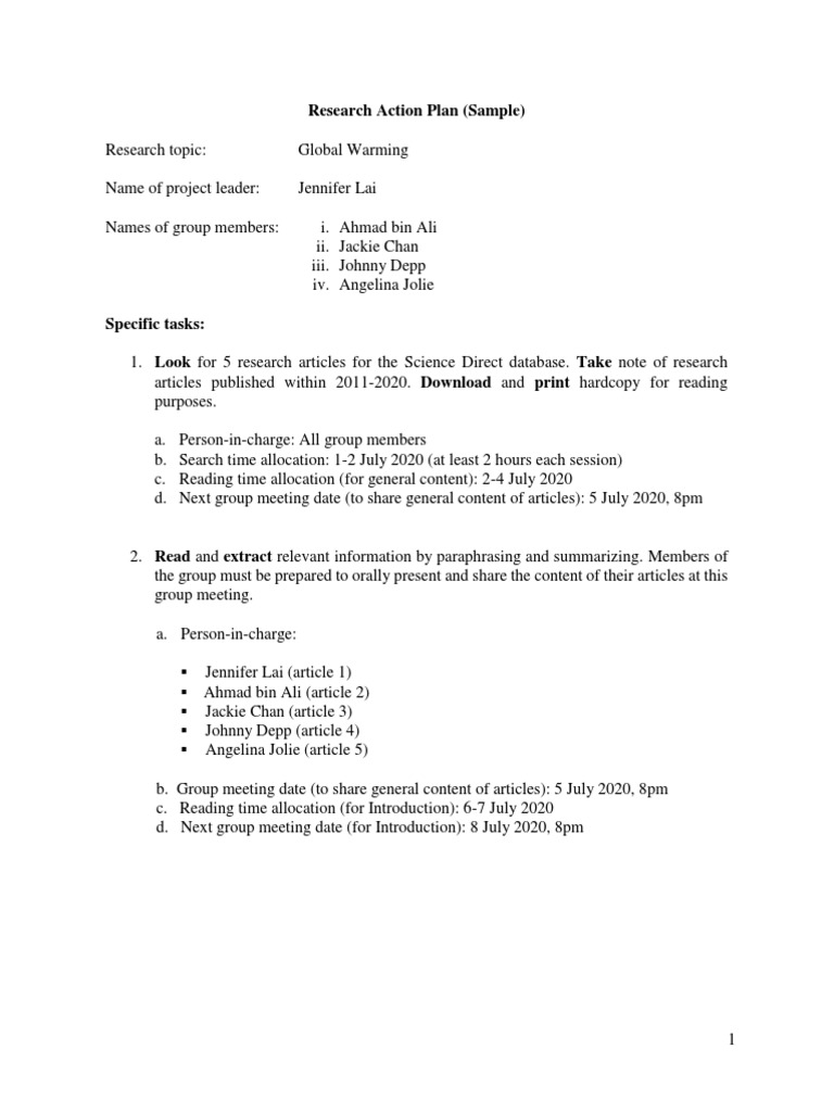 Research Action Plan (Sample) | PDF | Information Science | Science