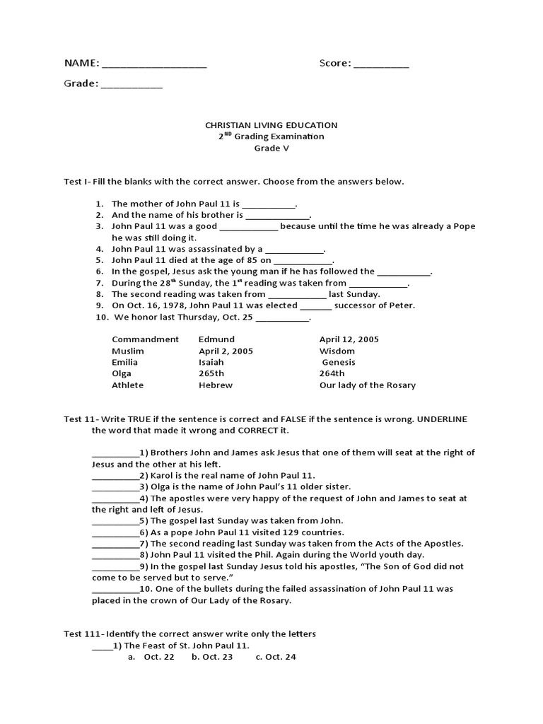 Christian Living Examination: A Comprehensive Assessment of a Fifth ...
