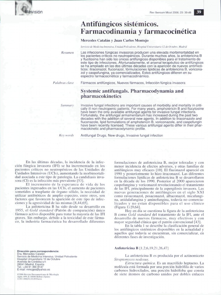 Antifungicos Sistemicos Farmacodinamia y Farmacocinetica PDF | PDF
