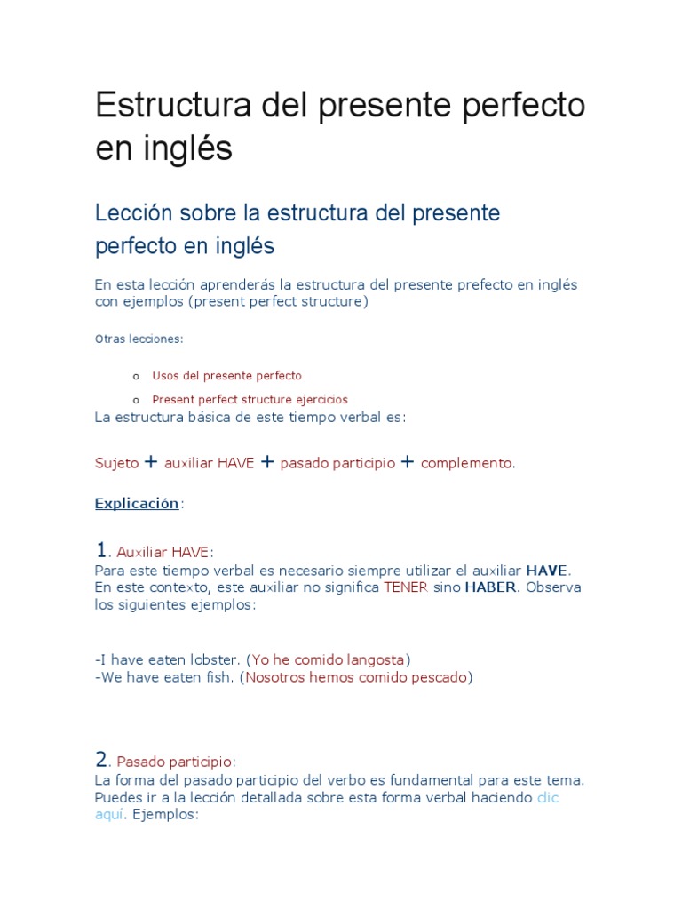Estructura del presente perfecto en inglés | PDF