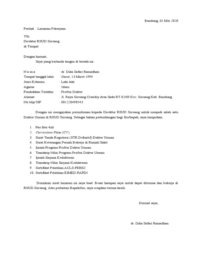 Surat Lamaran Dika 2020 | PDF