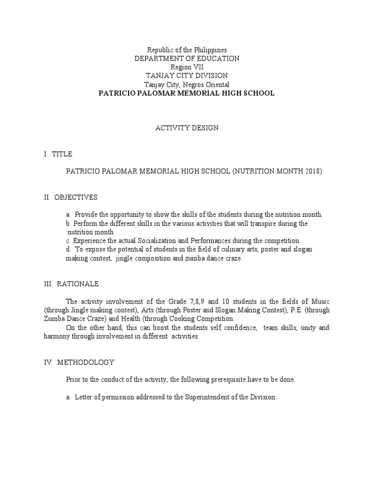 Nutrition Month Activities 2018 Plan | PDF | Behavior Modification ...