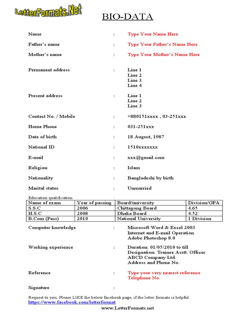 Simple Bio Data Format | PDF | Telecommunications | Software