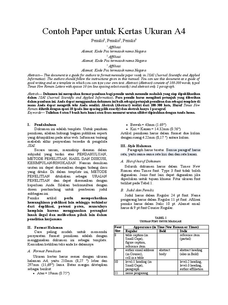 Contoh Paper Untuk Kertas Ukuran A4 JSAI | PDF
