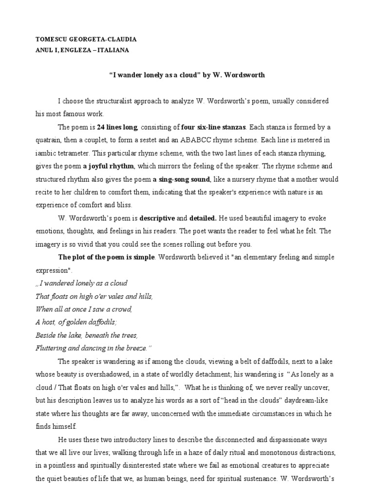 Structuralist Analysis of Wordsworth's Poem | PDF | Poetry | Mind