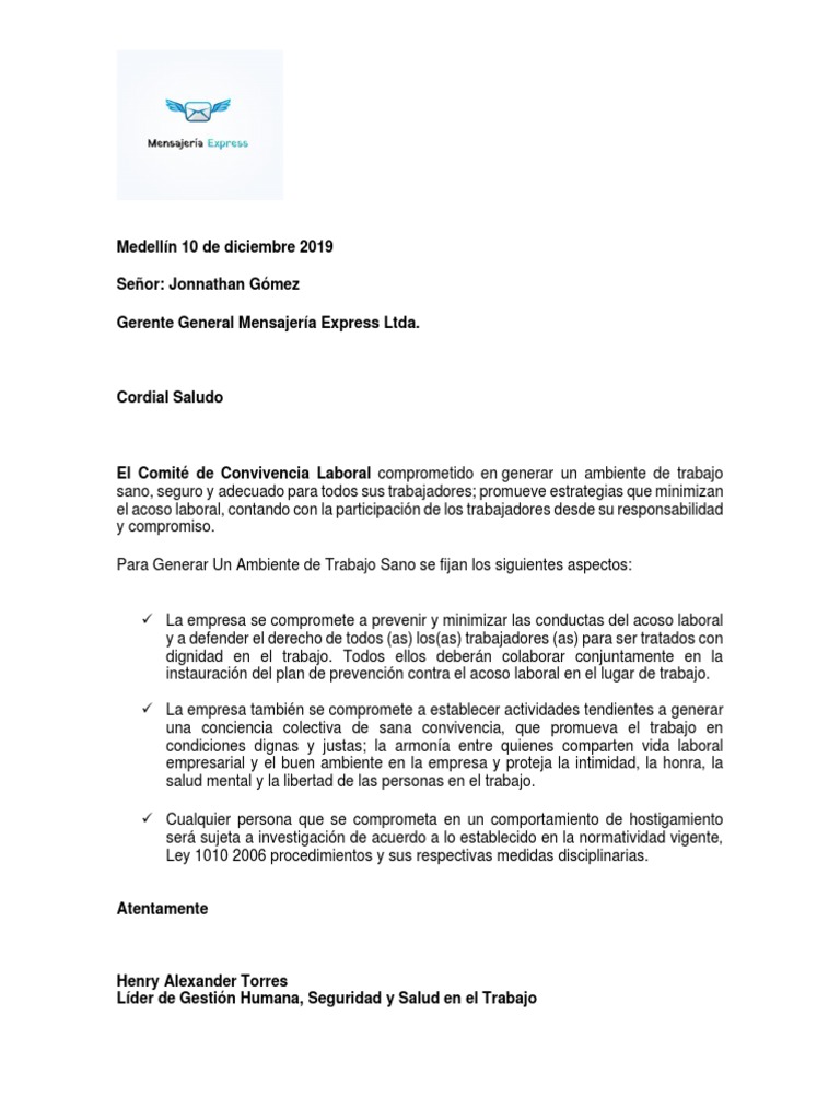 Carta Comite de Convivencia | PDF