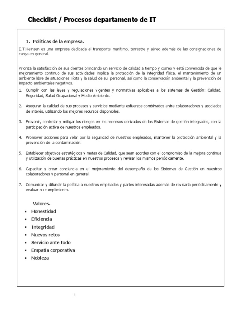 Check List IT | PDF | Calidad (comercial) | La seguridad informática