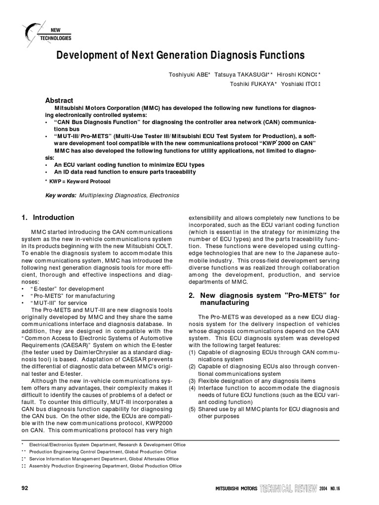 Development of Next Generation Diagnosis Functions: Key Words ...