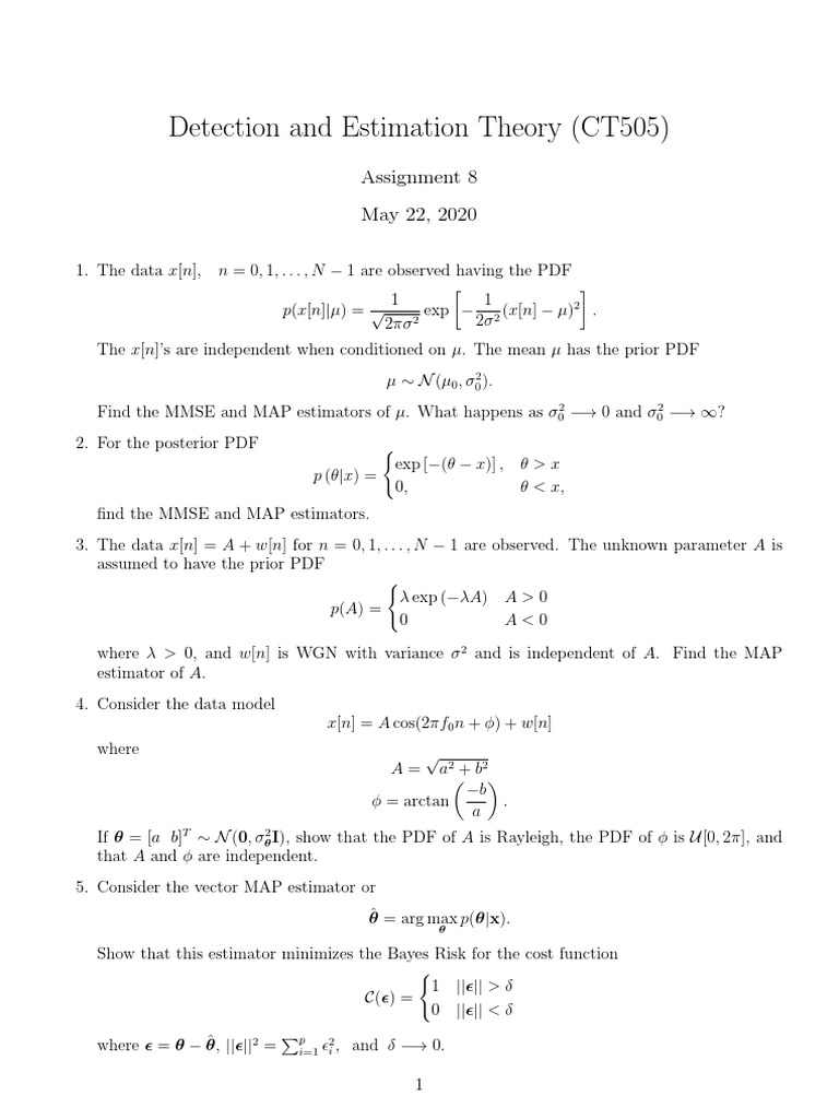 Detection And Estimation Theory Ct505 Assignment 8 May 22 2020 Pdf Estimator Econometrics