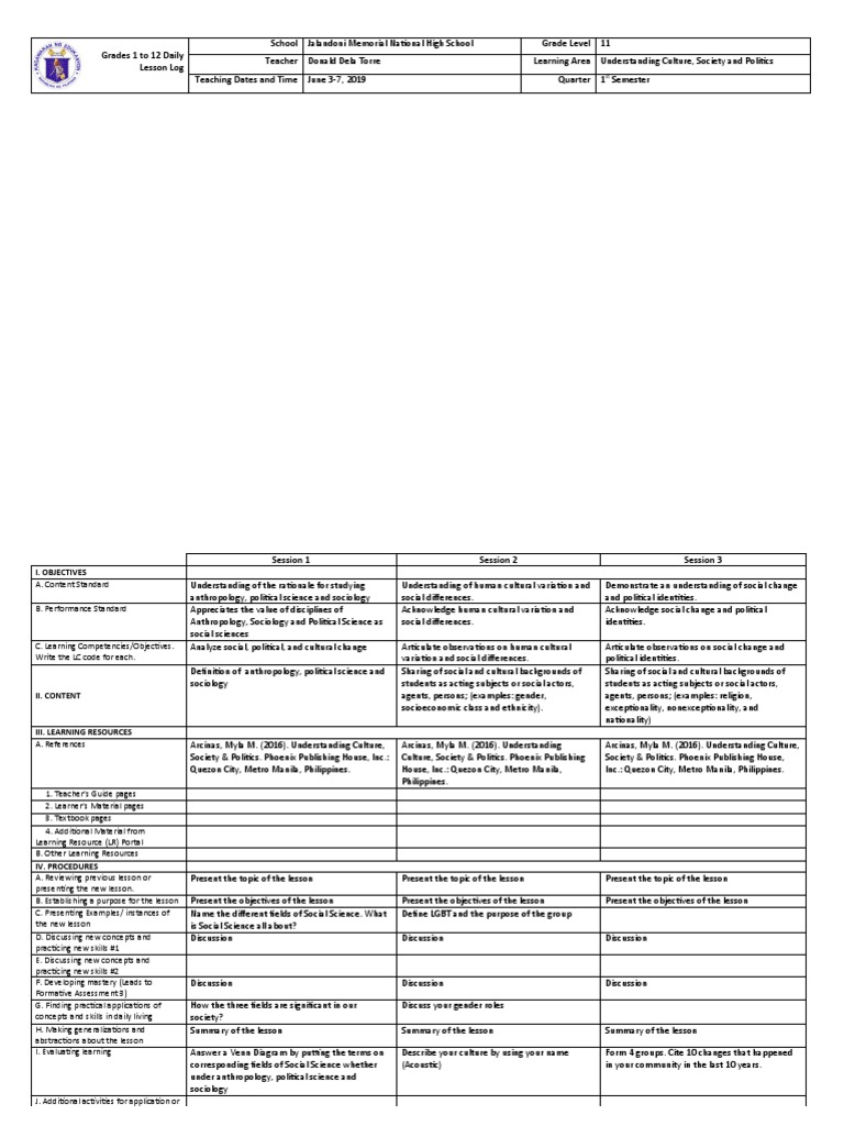 Daily Lesson Log Grade 11 UCSP | PDF | Socialization | Deviance (Sociology)