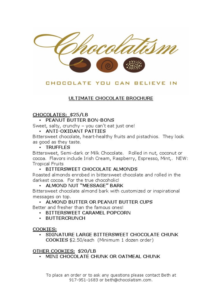 Ultimate Chocolate Brochure Chocolates: $25/Lb: To Place An Order or To ...