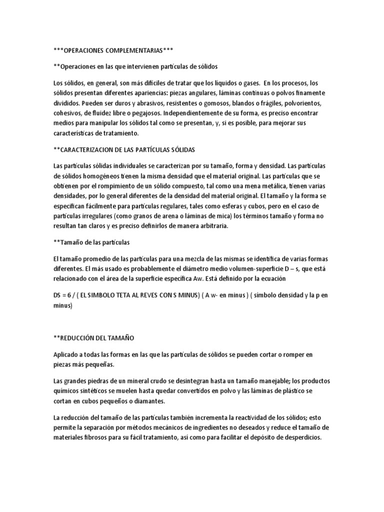 Operaciones Complementarias | PDF | Filtración | Molino (molienda)