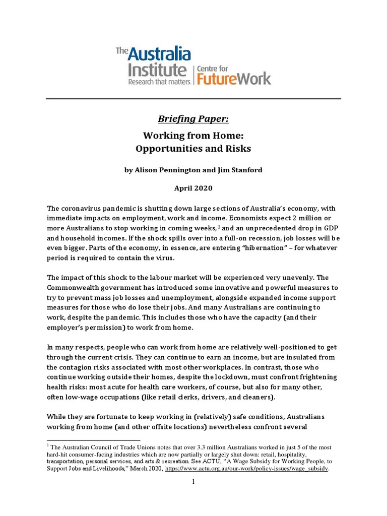 Working From Home: Opportunities and Risks: Briefing Paper | PDF ...