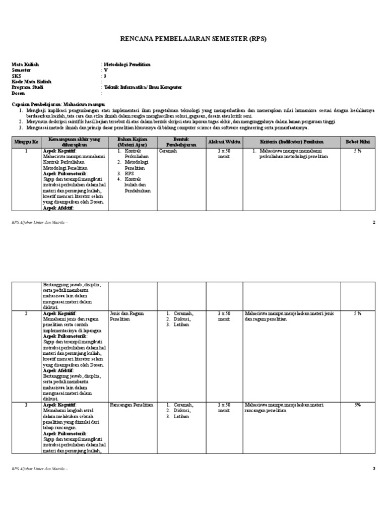 RPS Metodologi Penelitian | PDF