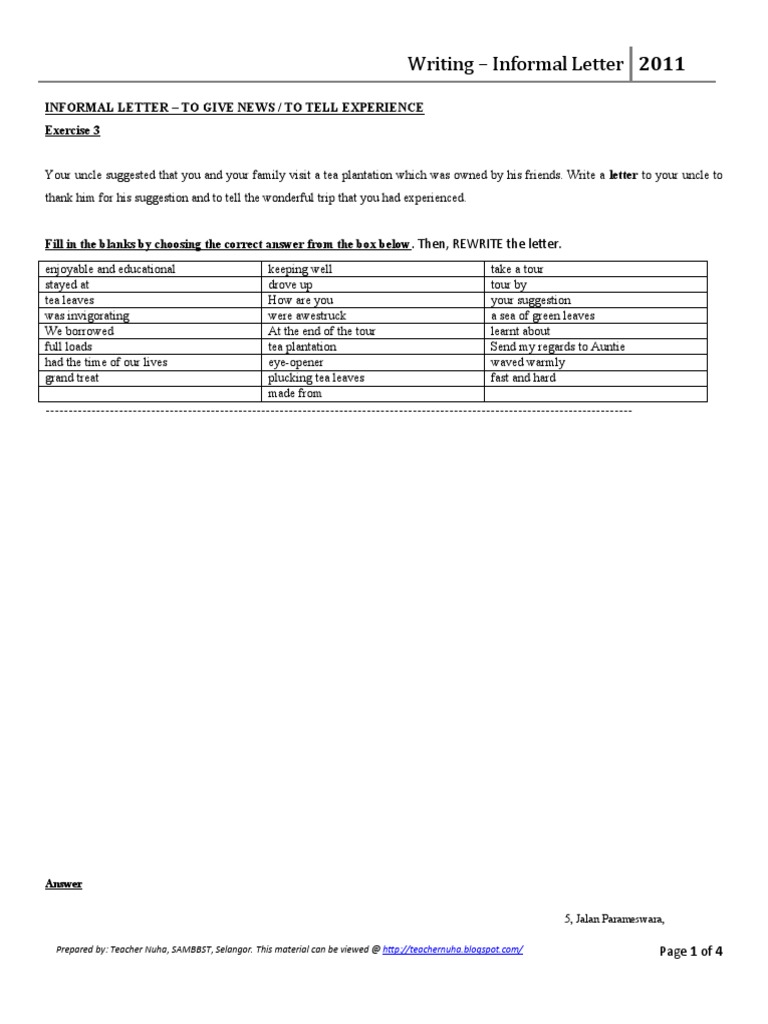 Writing Informal Letter - Exercise3 | PDF | Tea