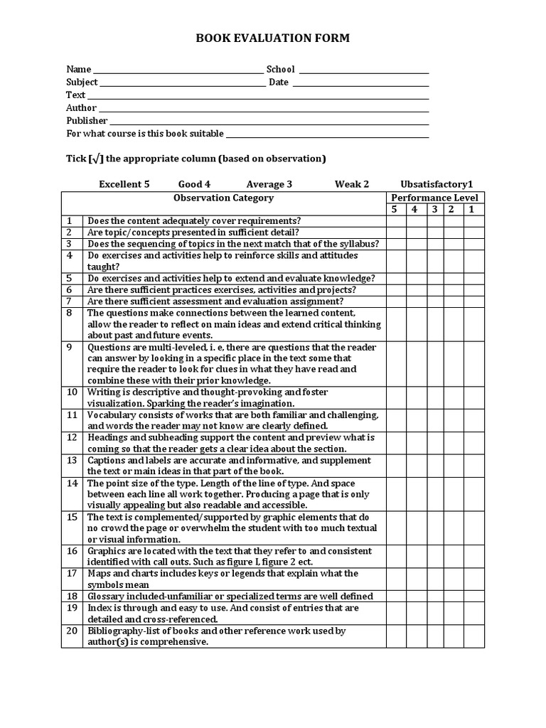 Book Evaluation Form | PDF | Graphics | Books