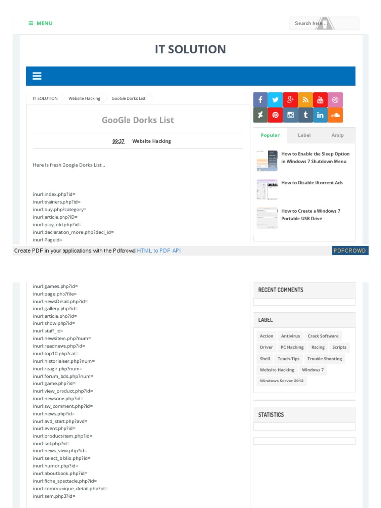 GooGle Dorks List PDF | PDF | Application Software | Windows 7