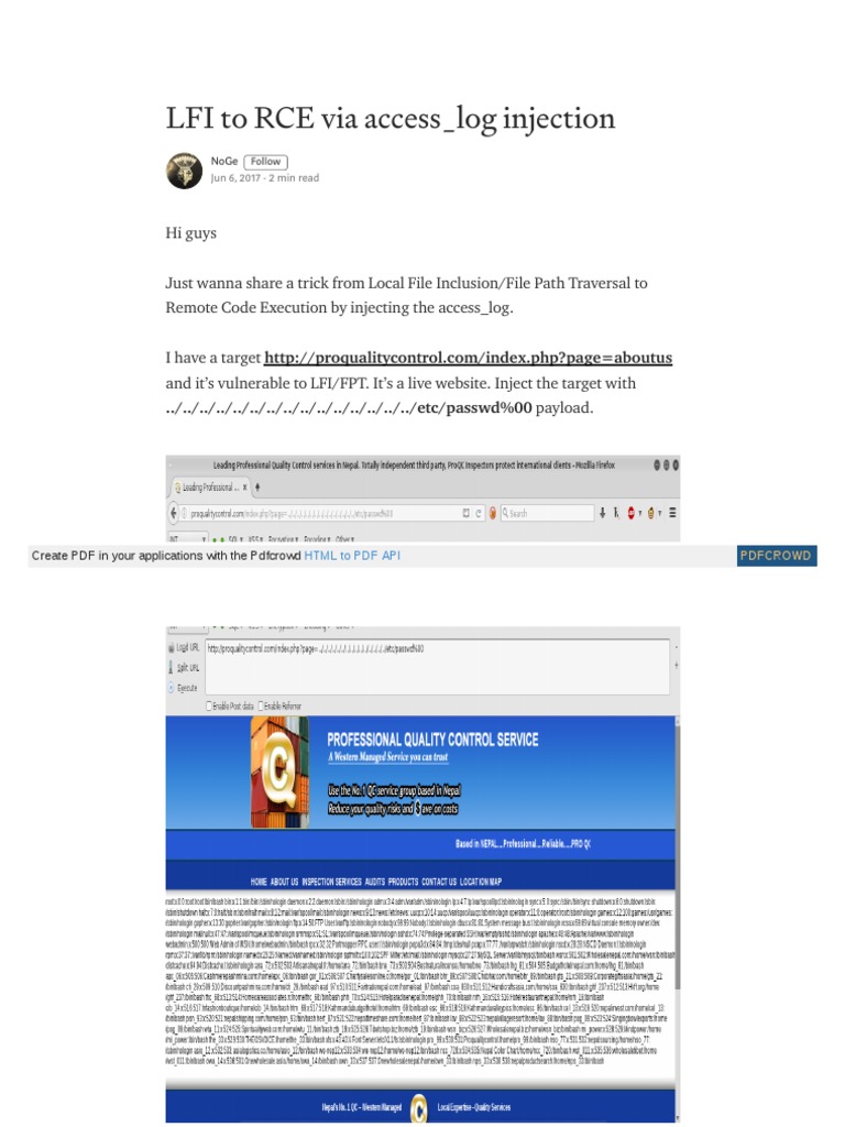 LFI To RCE Via Access - Log Injection PDF | PDF | Computer Networking ...