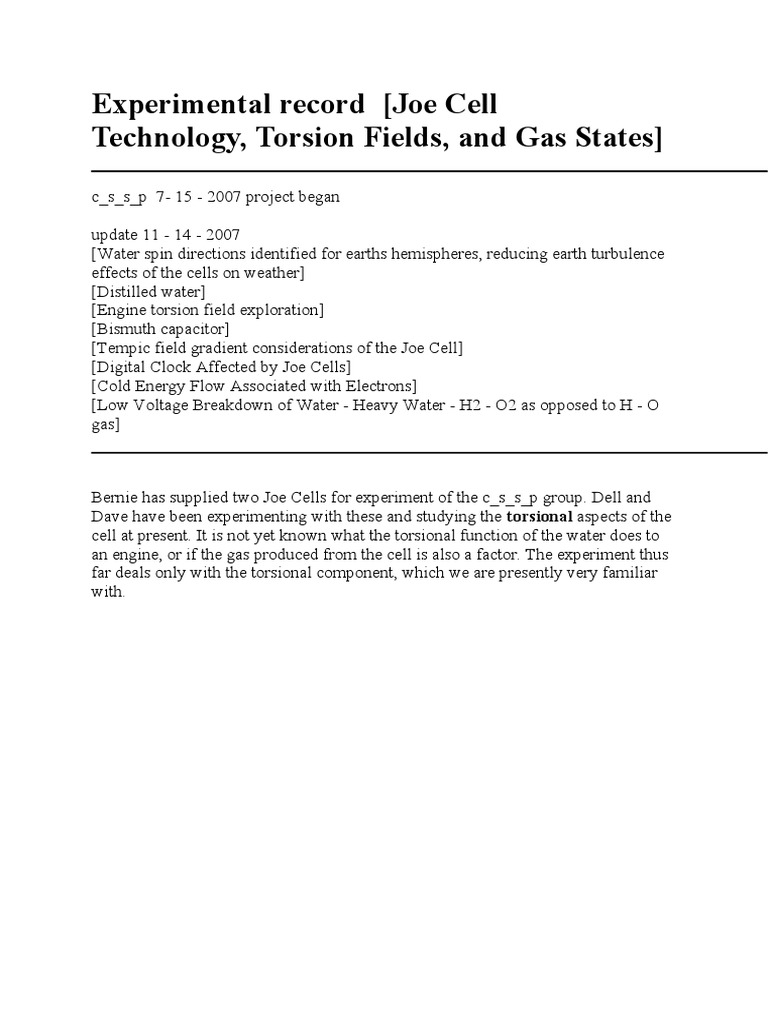 Joe Cell Torsion Field Experiments | PDF | Vacuum Tube | Capacitor