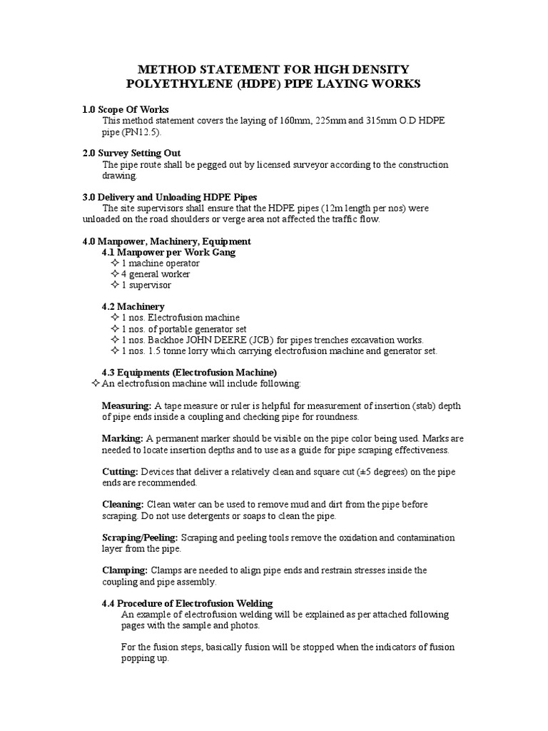 Method Statement For High Density Polyethylene | PDF | Home & Garden ...