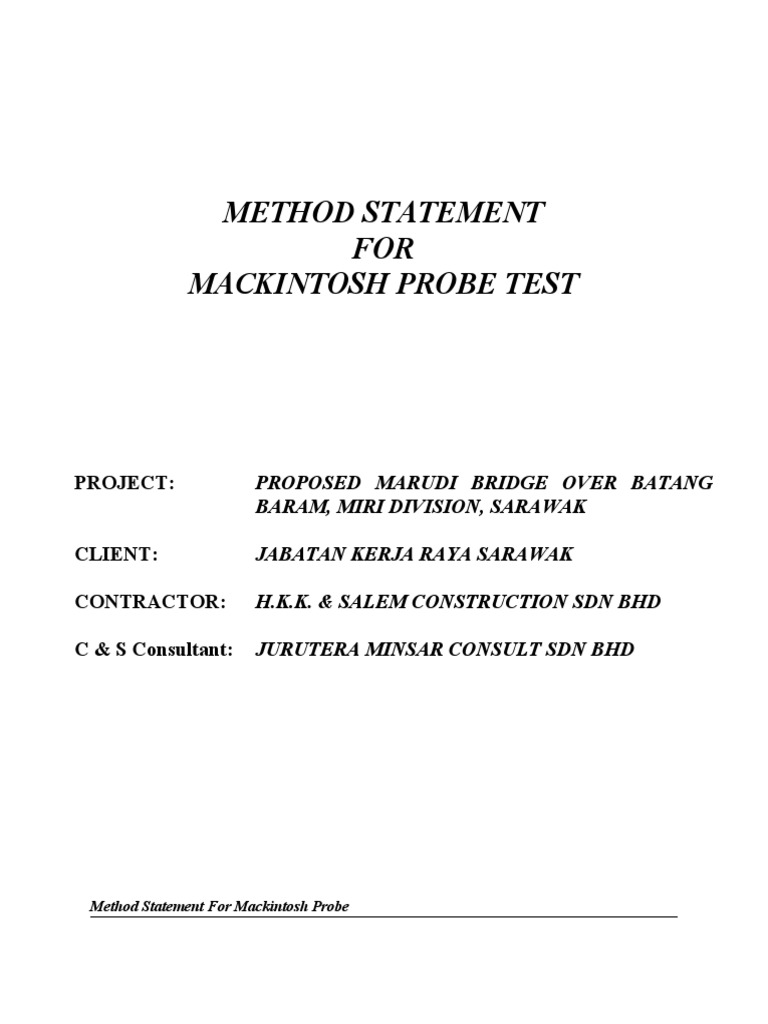 Method Statement FOR Mackintosh Probe Test: Project | PDF | Nature