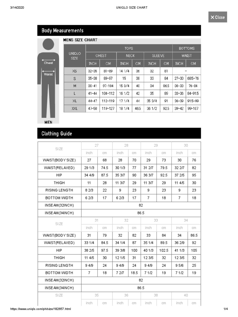 Uniqlo Size Chart Men Lengkap PDF | PDF | Waist