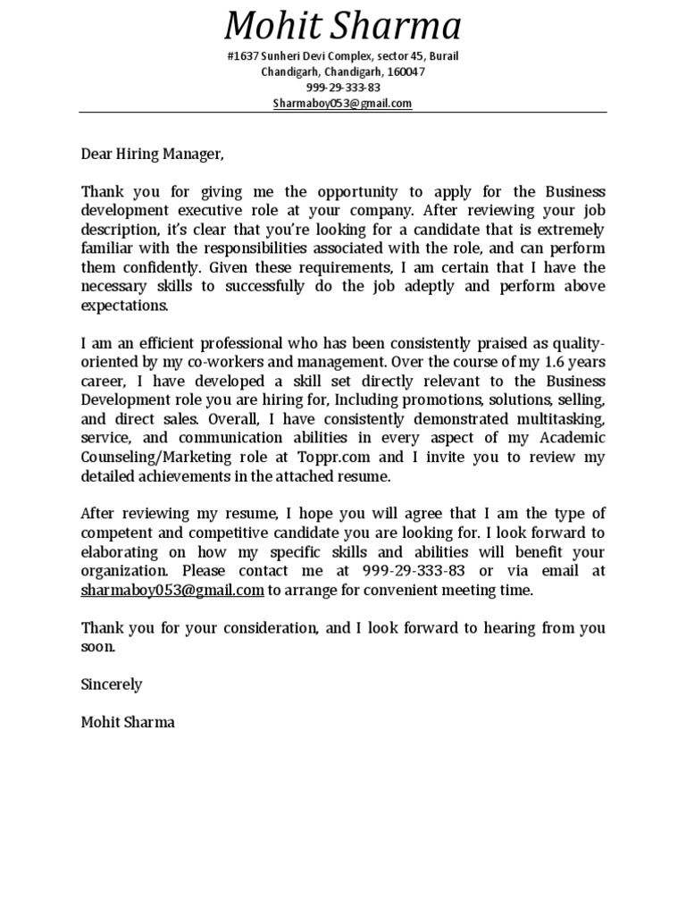 Mohit - Sharma - Cover Letter | PDF