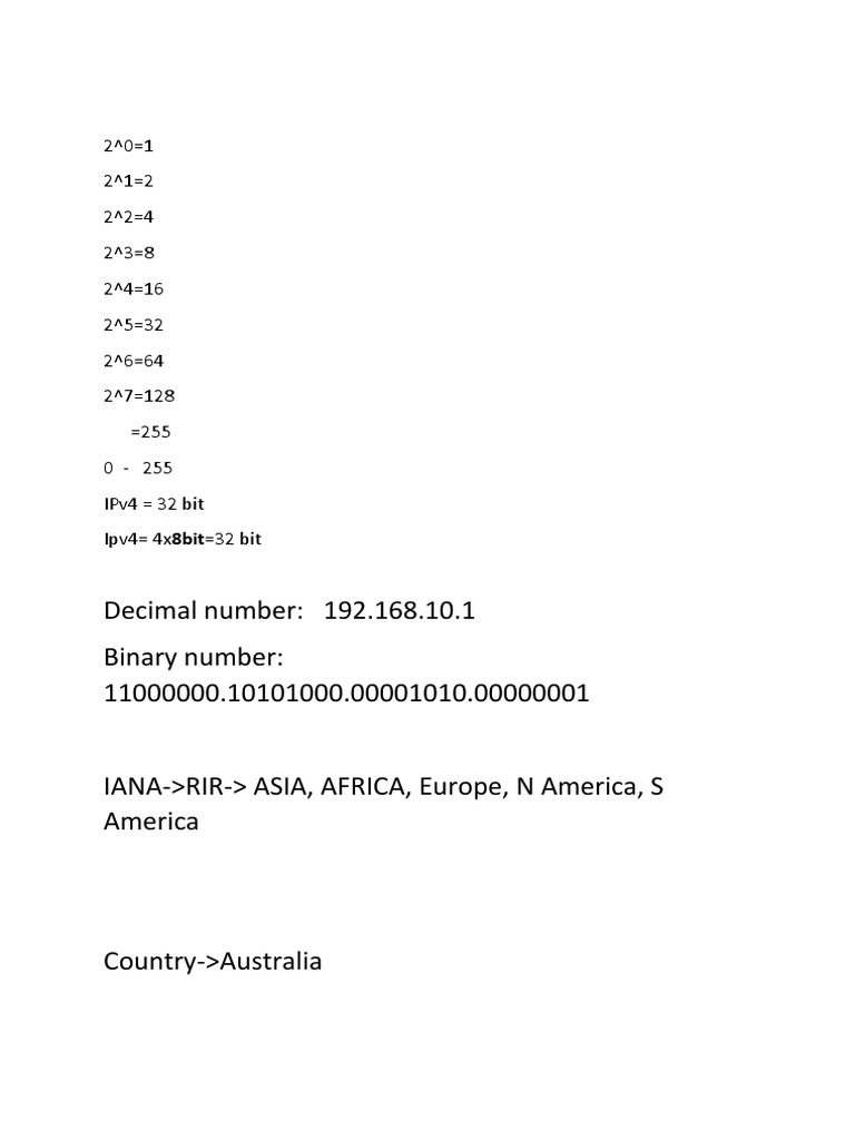 Decimal Number: 192.168.10.1 Binary Number: 11000000.10101000.00001010 ...