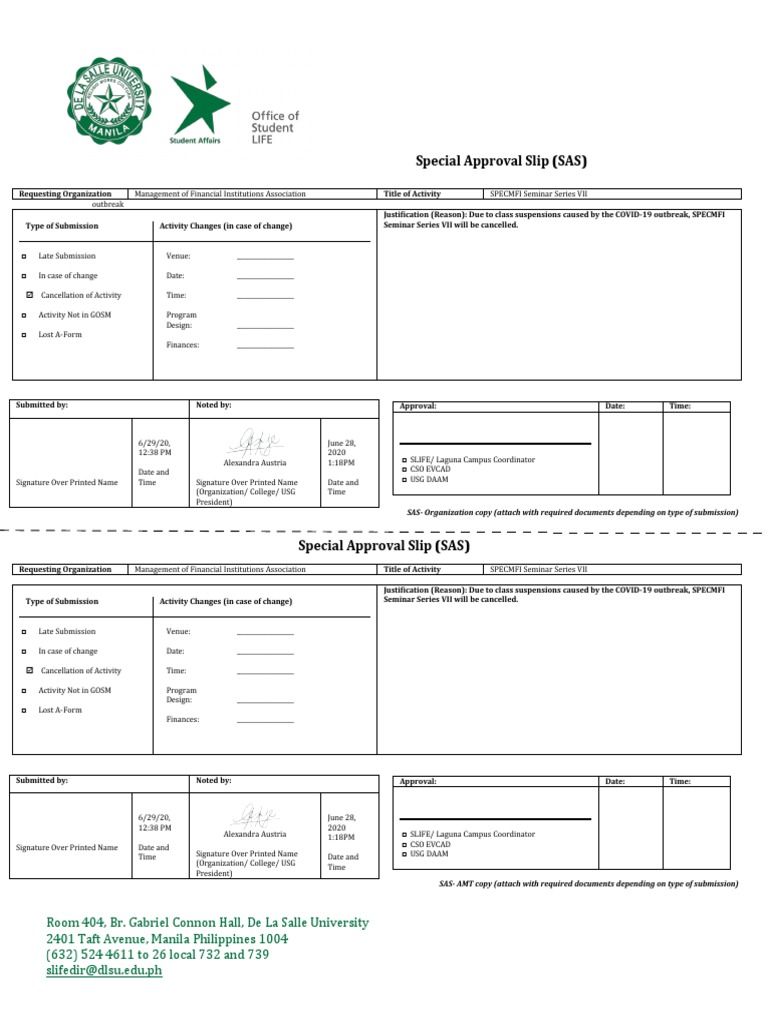 Special Approval Slip SAS - 04162019 | PDF