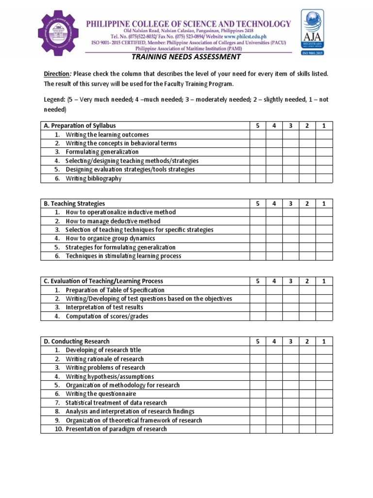 Training Needs Assessment | PDF | Educational Assessment | Needs Assessment