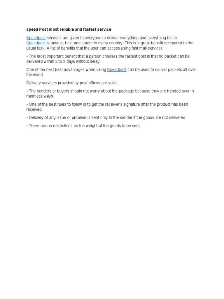Speedpost Speedpost: Speed Post Most Reliable and Fastest Service | PDF