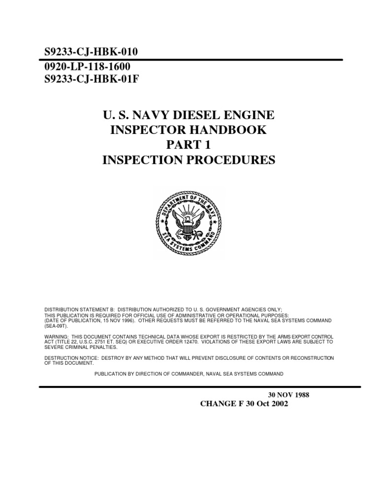 U.S. Navy Diesel Engine Inspector Handbook Part 1 | PDF | Safety | Engines