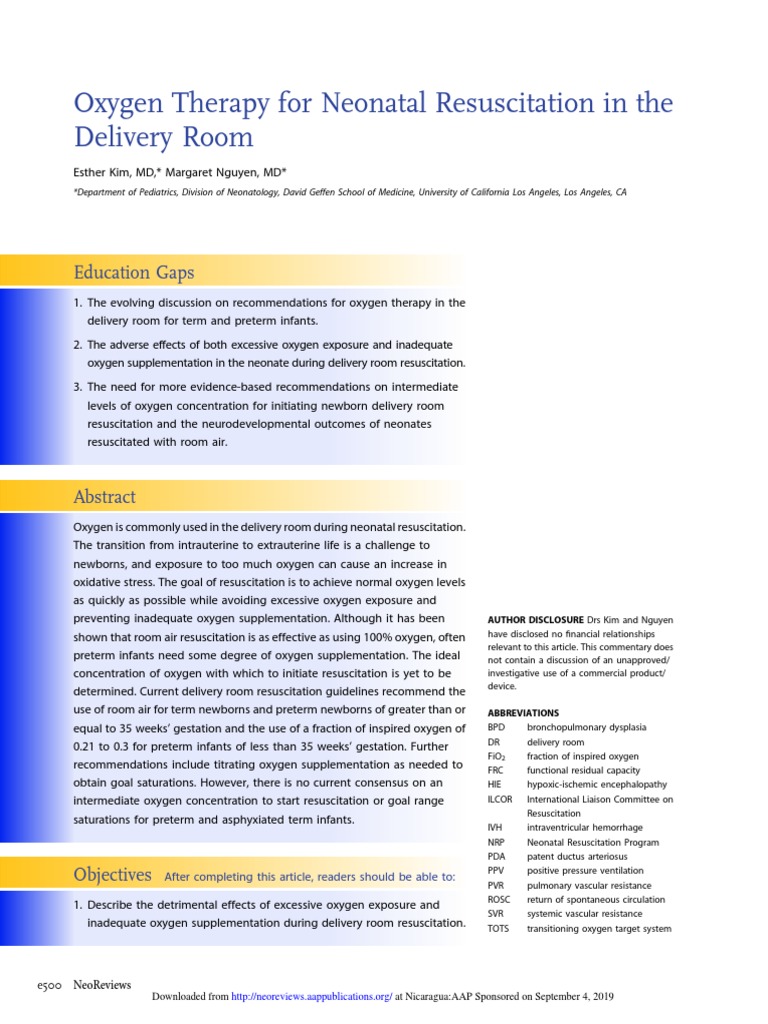 Oxygen Therapy For Neonatal Resuscitation in The Delivery Room | PDF ...
