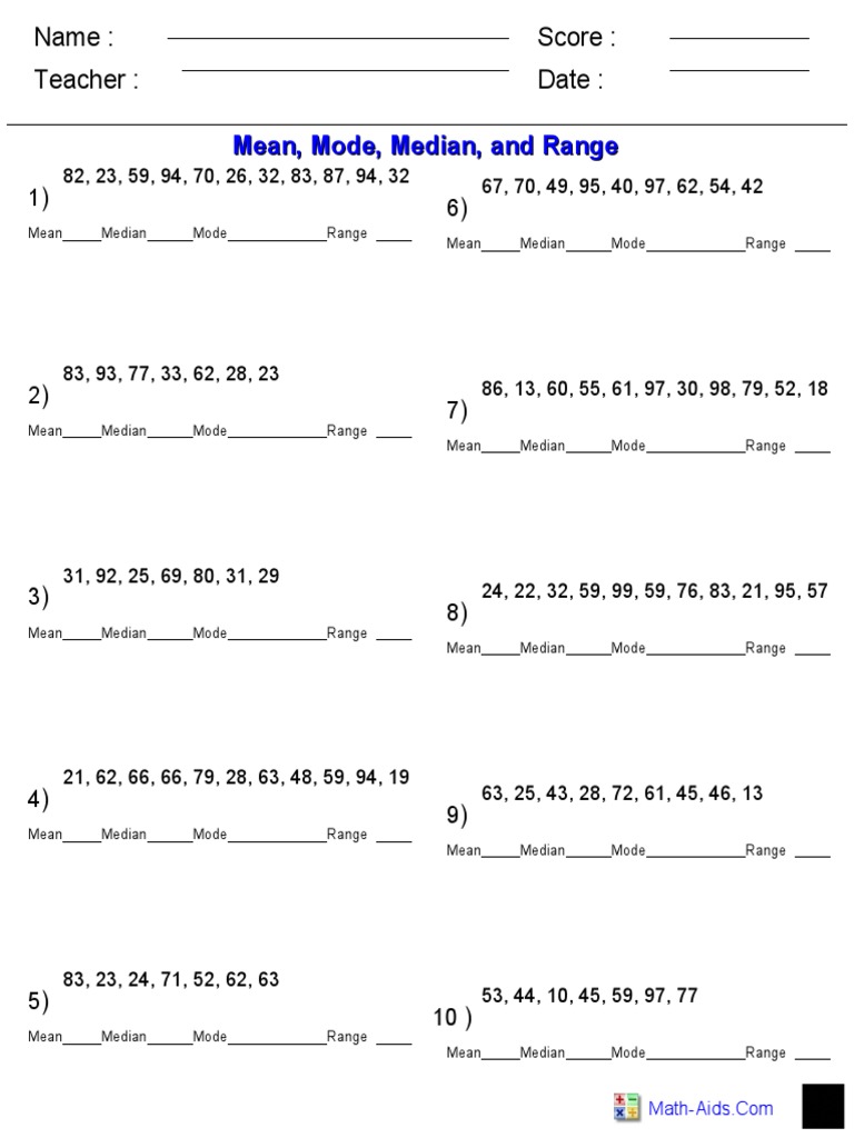 Calculating The Mean Median Mode Worksheet | PDF | Theoretical Physics ...