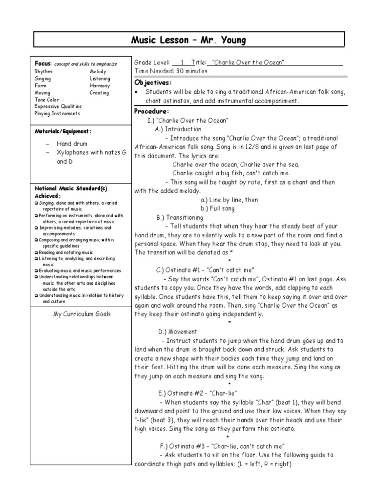 Music Lesson Plan: "Charlie Over the Ocean" | PDF | Songs | Performing Arts