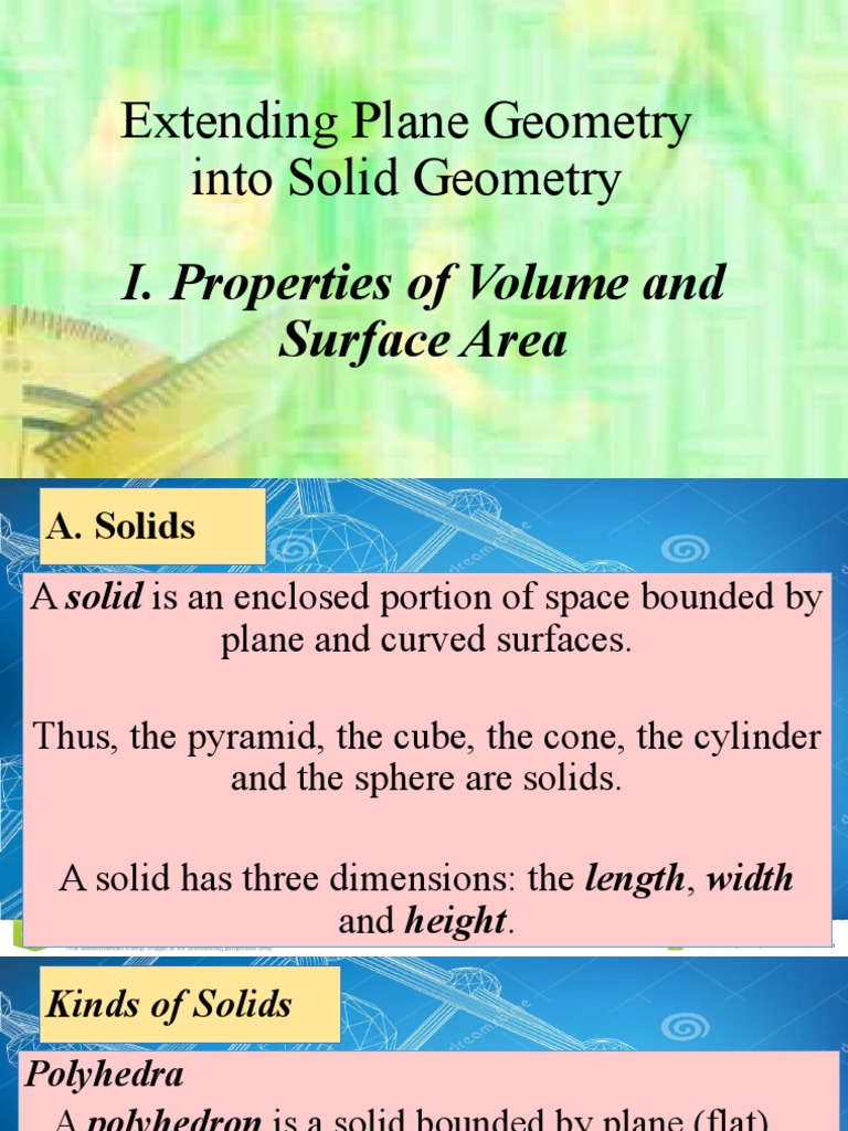 Properties of Volume and Surface Areas | PDF | Area | Rectangle