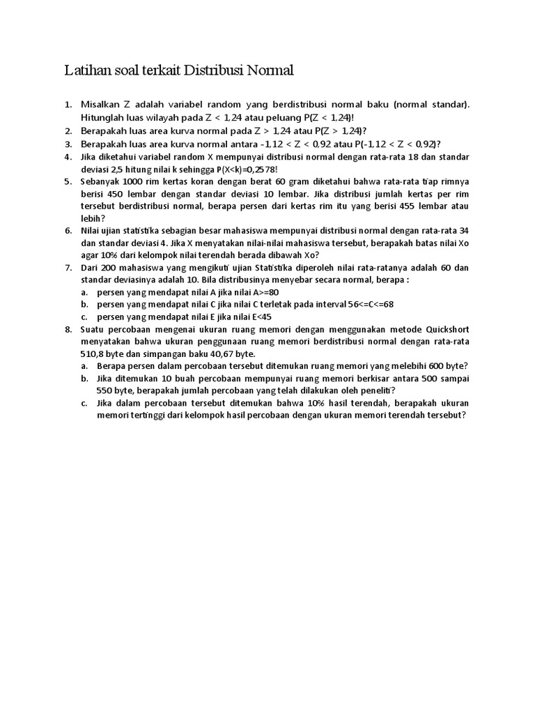 Latihan Soal Distribusi Normal dan Peluang | PDF | Sains & Matematika