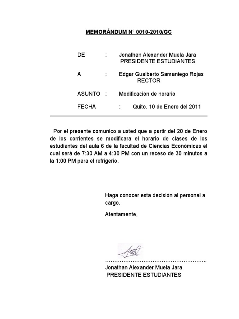 Ejemplo de Memorandum