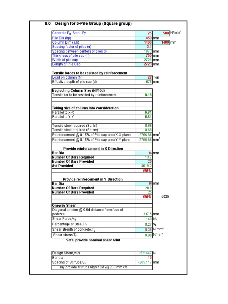 8.0 Design For 5-Pile Group (Square Group) | PDF | Deep Foundation ...